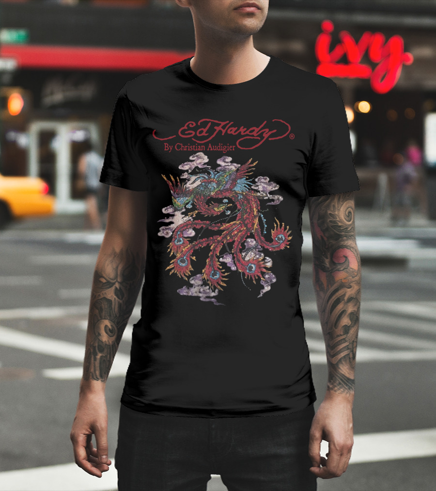 Ed Hardy By Christian Audigier Bling Rhinestone Dragon T-Shirt