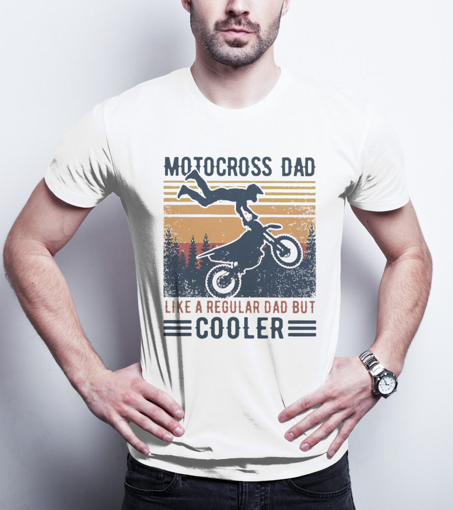 Motocross Dad Like A Regular Dad But Cooler Vintage Sunset Forest Scene T-Shirt