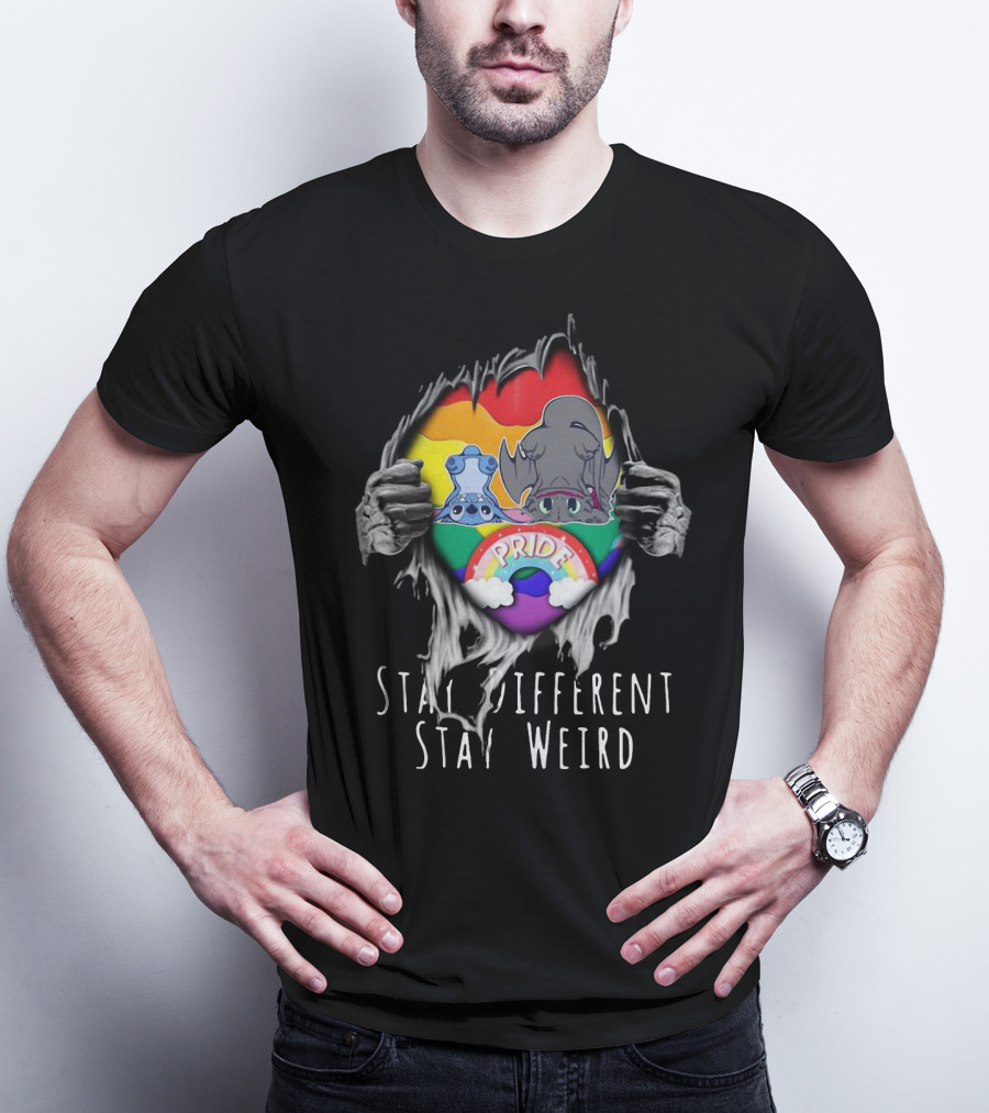 Stay Different Stay Weird Inside Me Stitch Night Fury Pride Heart T-Shirt