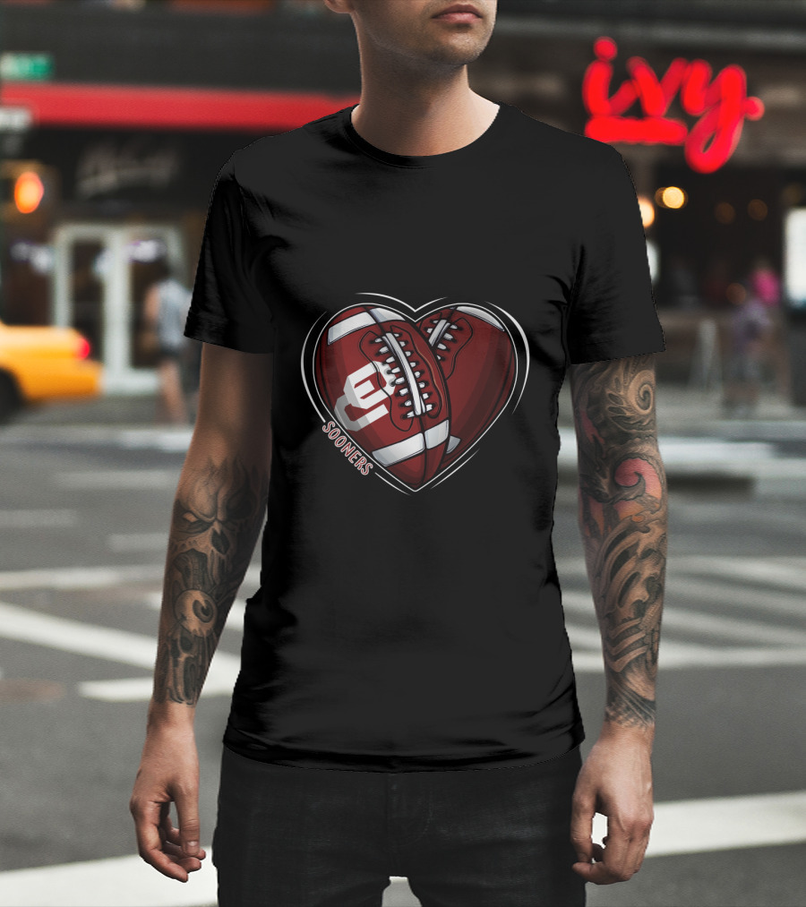 DH 90 NCAA Oklahoma Sooners Heart Football T-Shirt