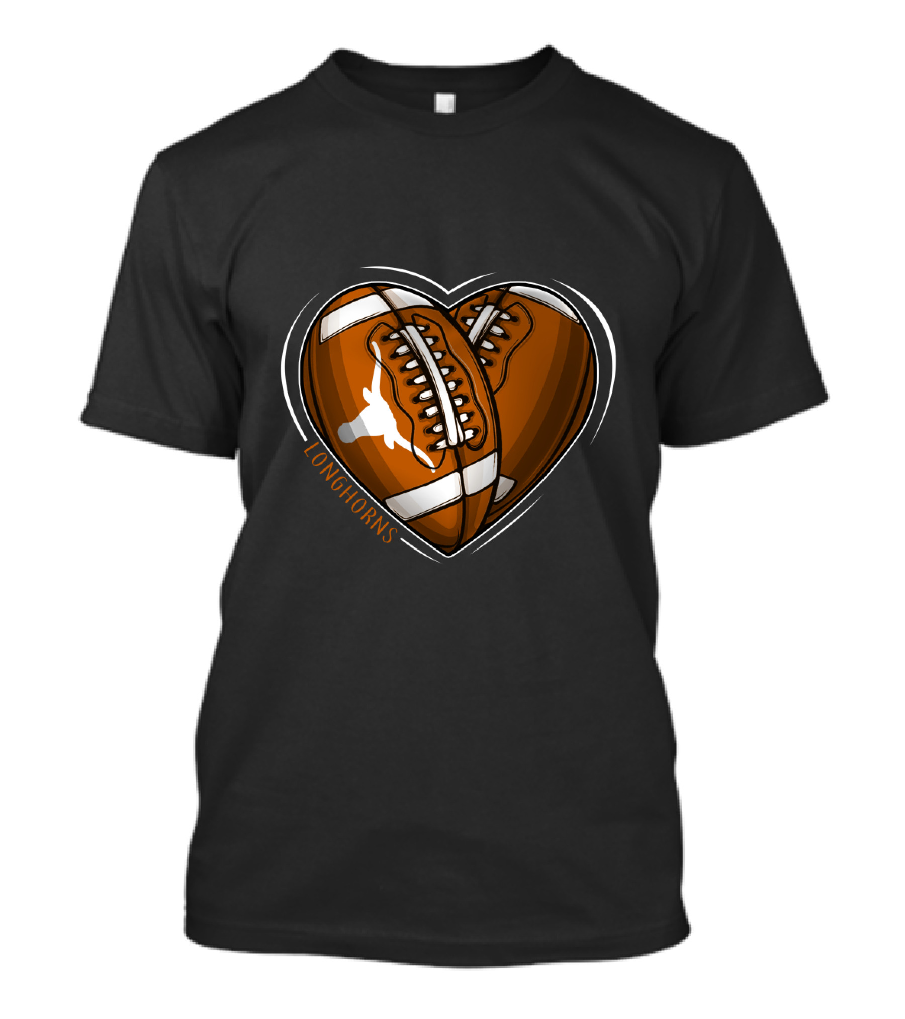 Longhorns Heart-Shaped Football Design Texas Longhorns NCAA T-Shirt
