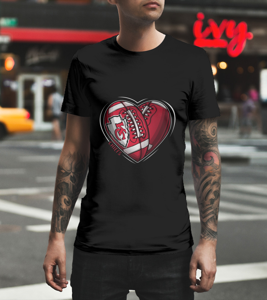 DH 90 NFL Heart-Shaped Kansas City Chiefs Football Chiefs T-Shirt