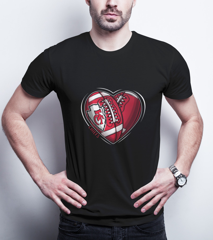 DH 90 NFL Heart-Shaped Kansas City Chiefs Football Chiefs T-Shirt