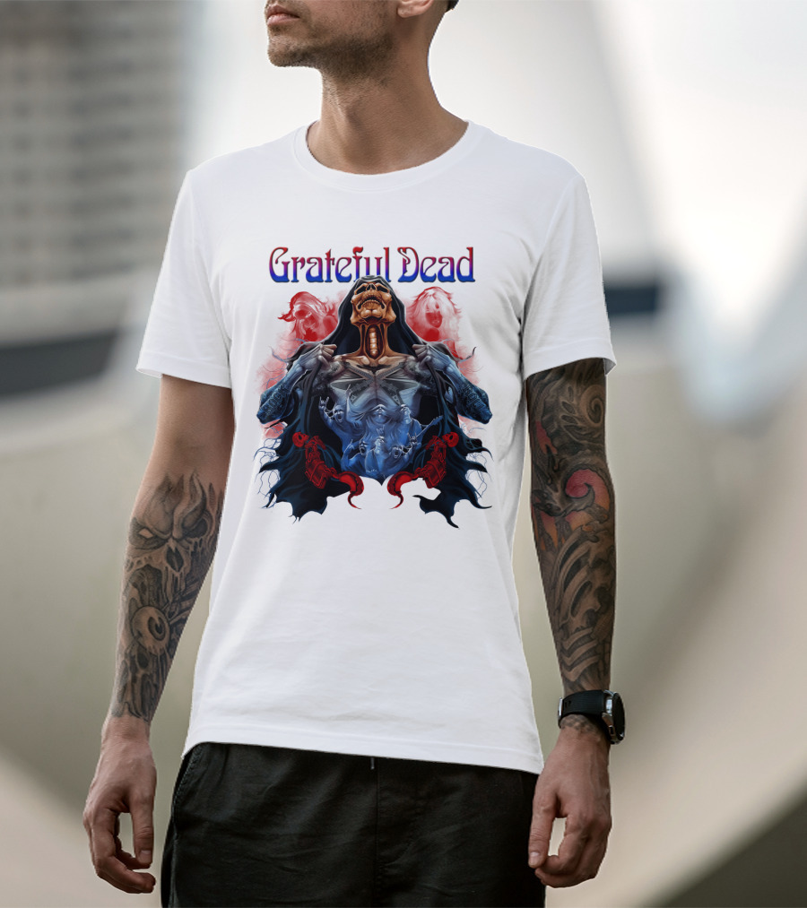 Grateful Dead Skeleton Artwork With Red And Blue T-Shirt