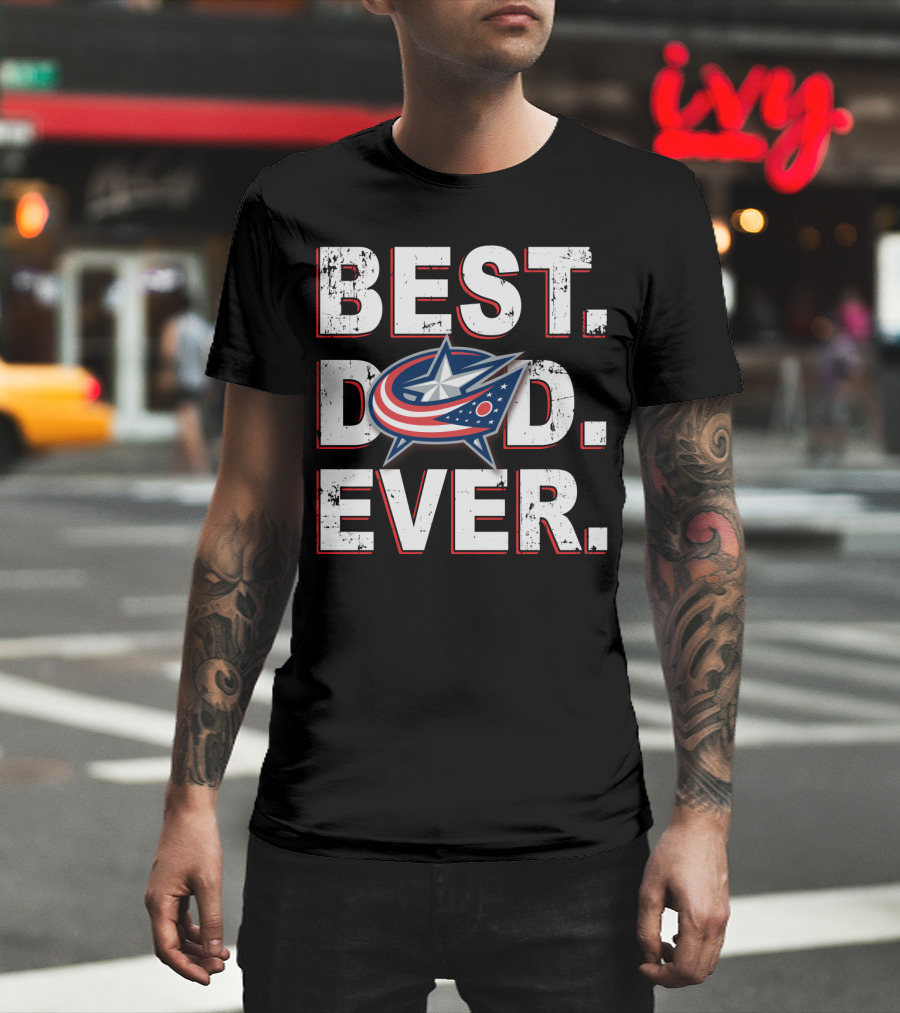 Best Dad Ever Blue Jackets Star T-Shirt