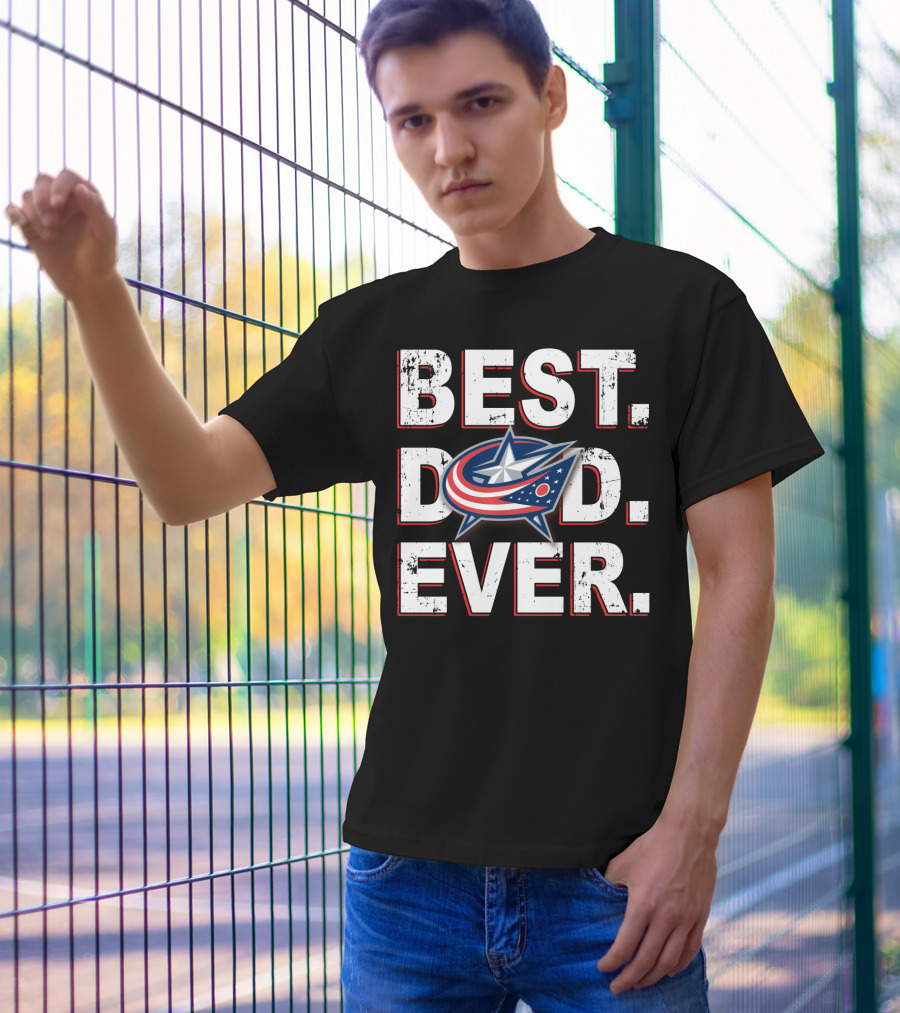 Best Dad Ever Blue Jackets Star T-Shirt