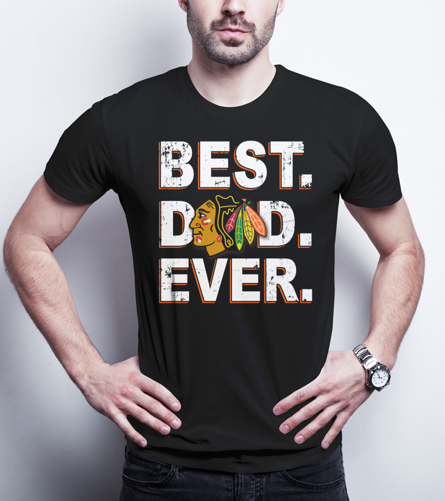 Best Dad Ever Chicago Blackhawks Logo T-Shirt