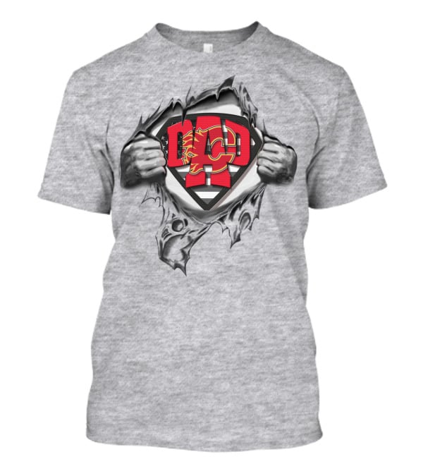 SUPERDAD Calgary Flames Logo With Superman Symbol Torn Effect T-Shirt