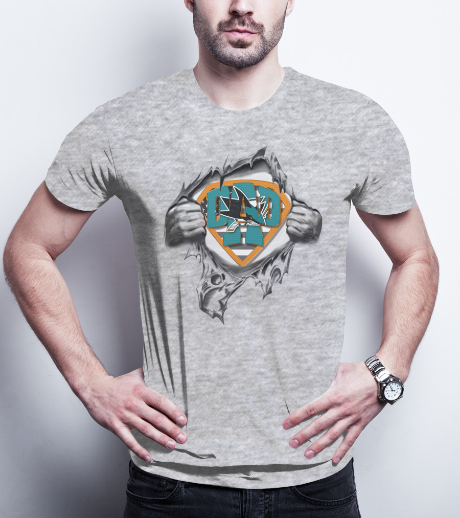 SUPERDAD San Jose Sharks Logo Inside Superman Shield T-Shirt