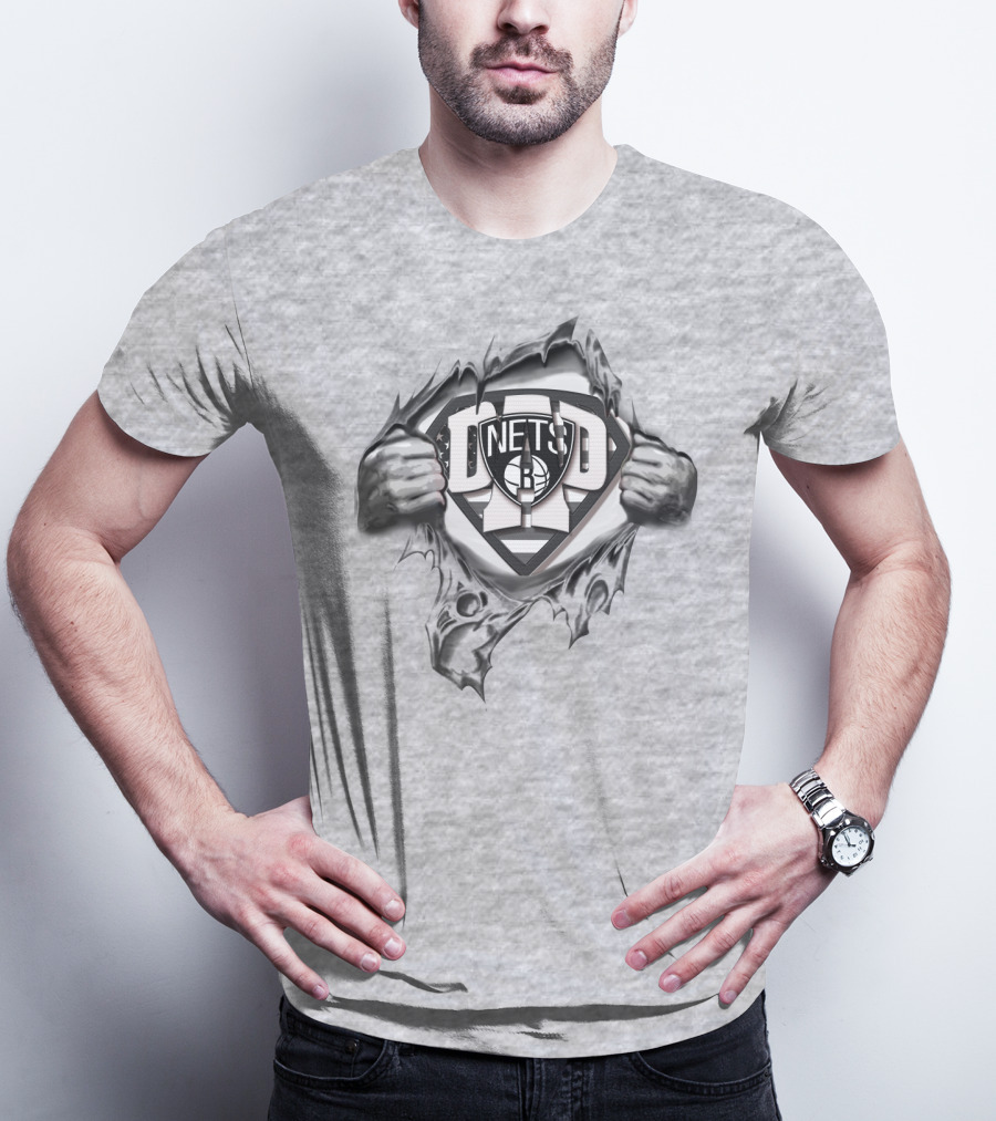 SUPERDAD Brooklyn Nets Logo Superhero Tear T-Shirt