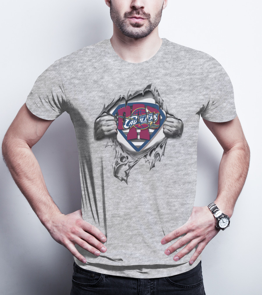 Cleveland Cavaliers SUPERDAD Emblem With Ripped Chest T-Shirt