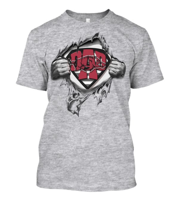 Superdad Arkansas Razorbacks Logo Hands Tearing Through Shield T-Shirt