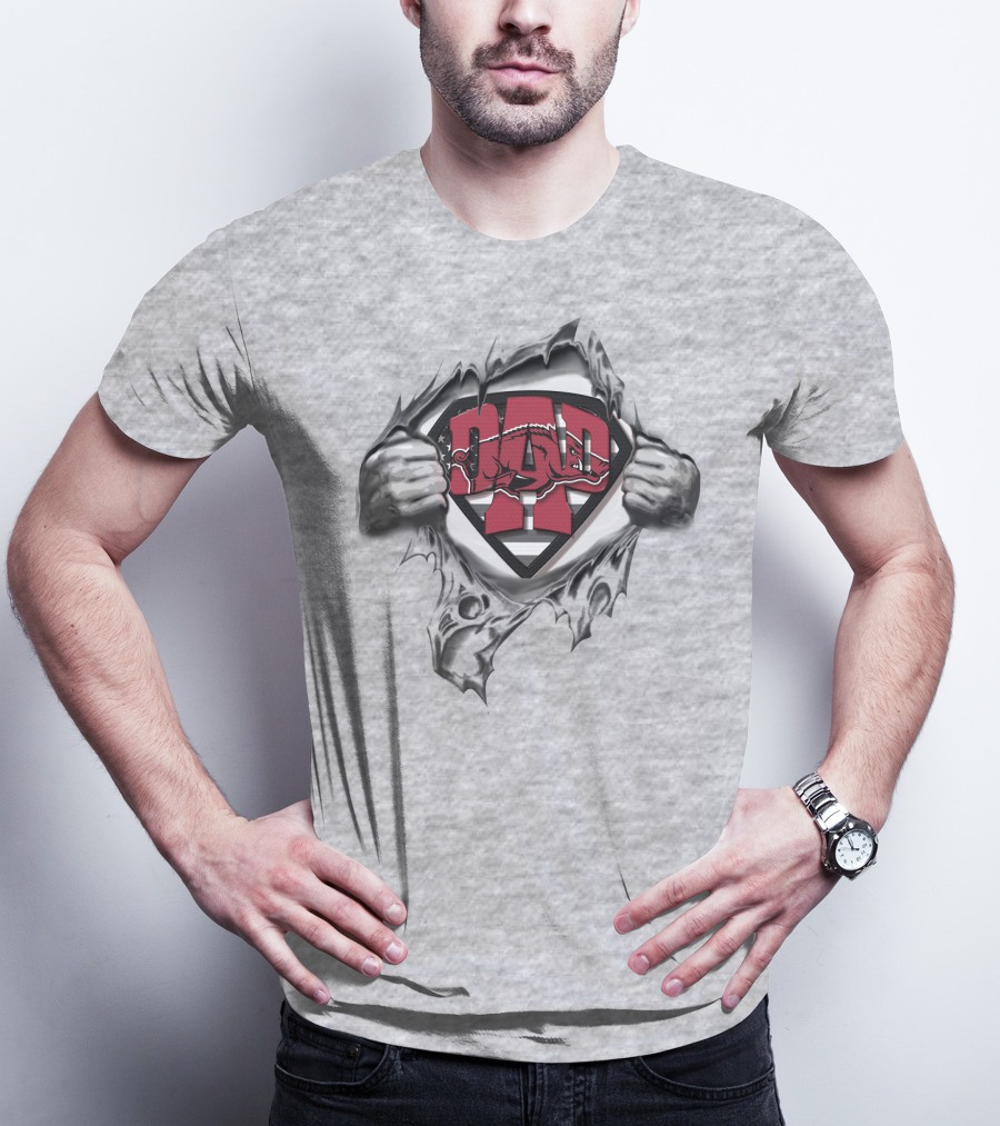 Superdad Arkansas Razorbacks Logo Hands Tearing Through Shield T-Shirt