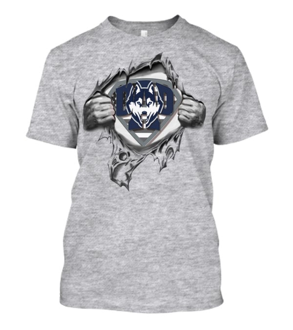 Superdad Connecticut Huskies Wolf Logo Superman T-Shirt