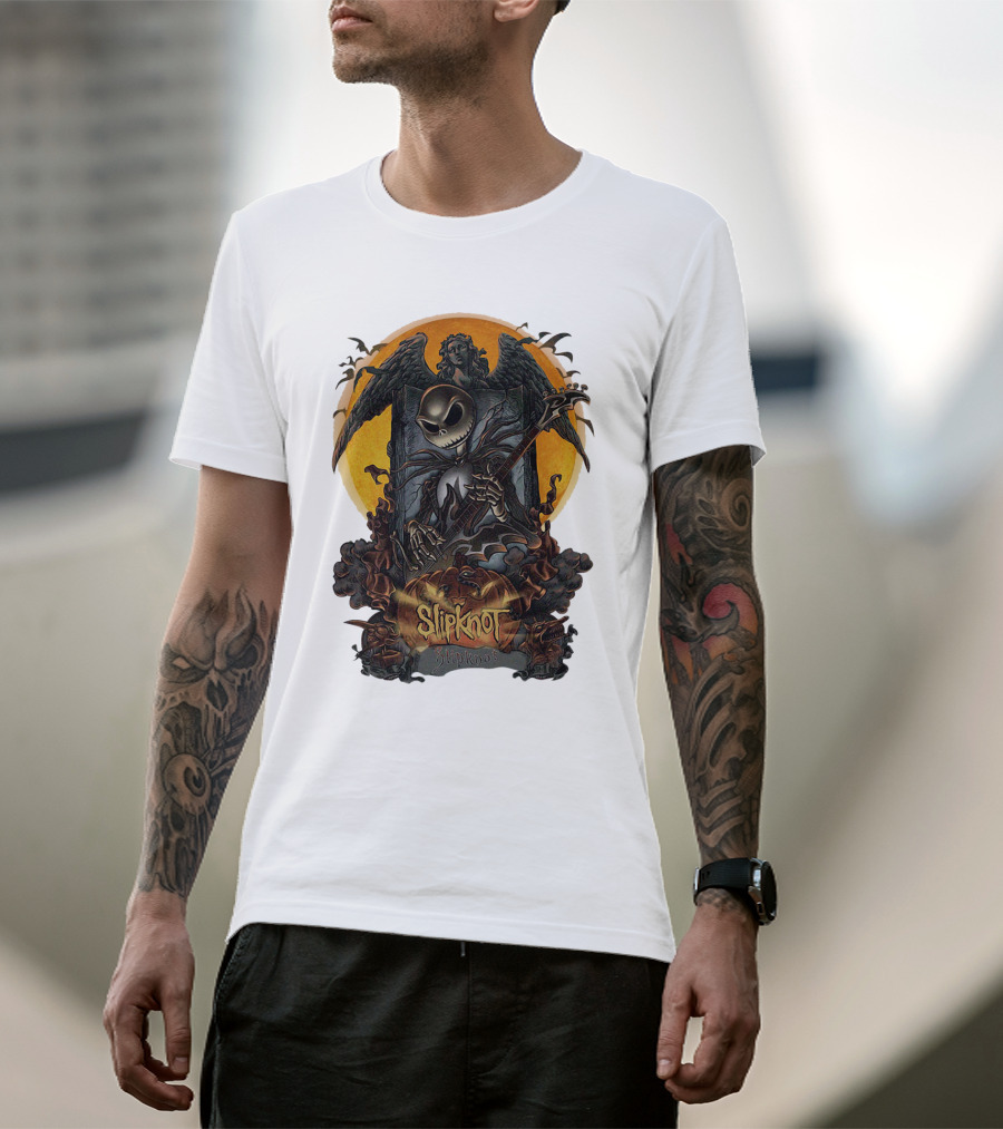 Jack Skellington Slipknot Guitar Angel Halloween Pumpkin Scene T-Shirt
