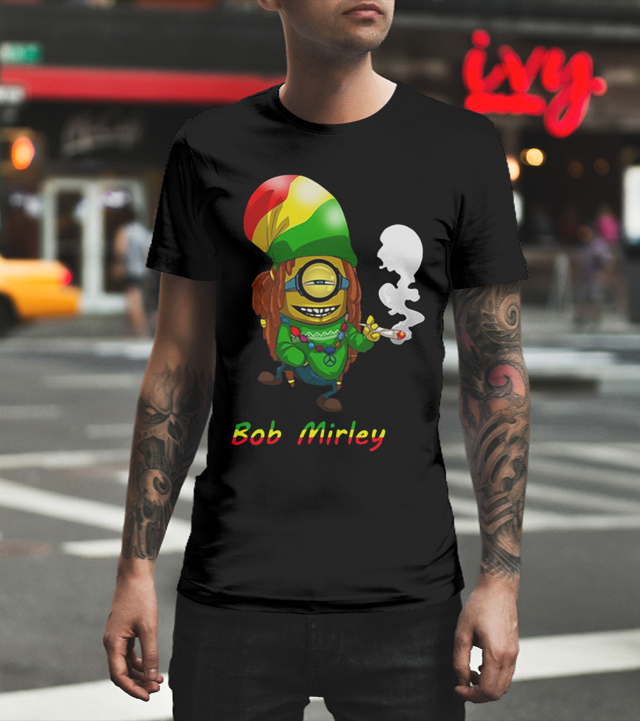 Bob Mirley Minion With Rasta Colors Smoking And Peace Necklace T-Shirt