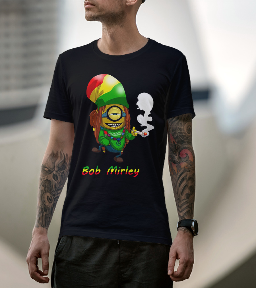 Bob Mirley Minion With Rasta Colors Smoking And Peace Necklace T-Shirt