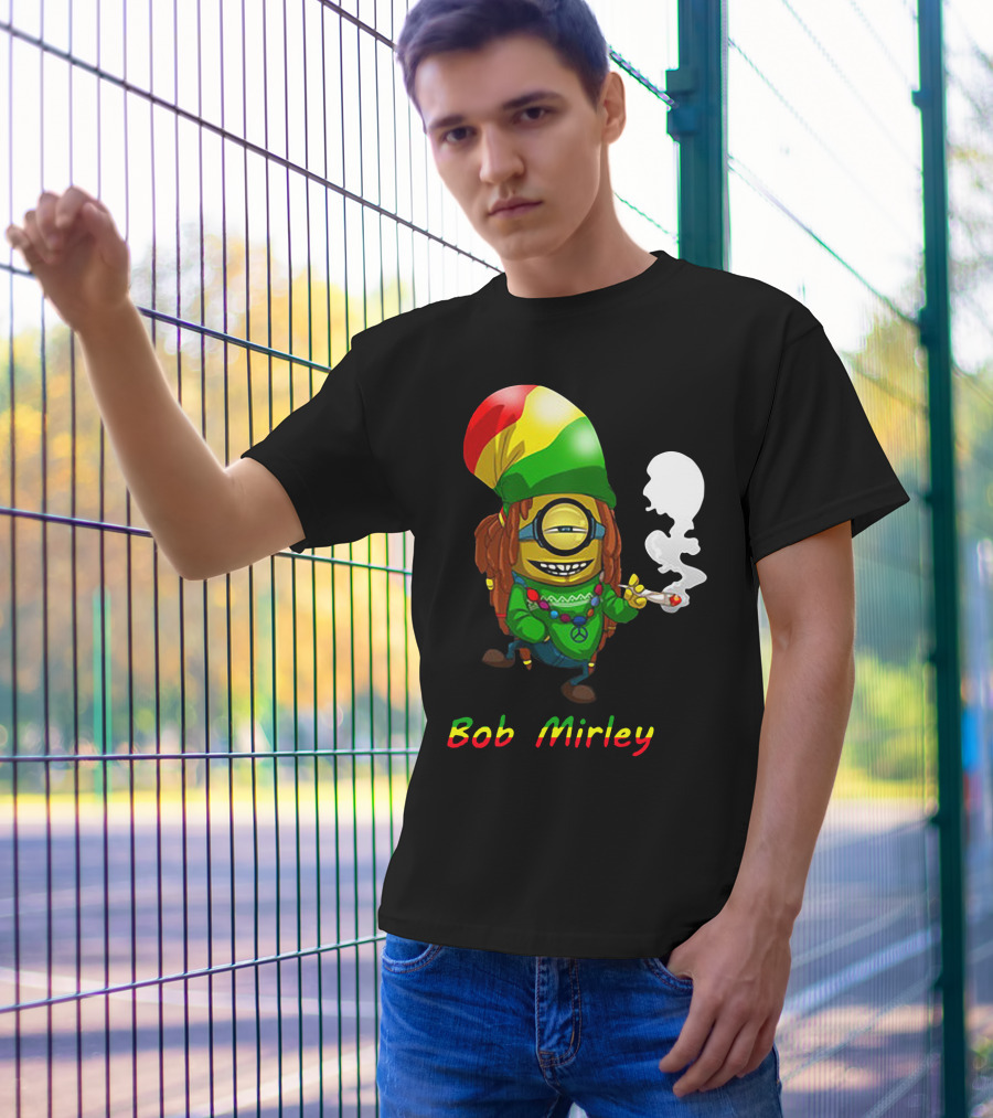 Bob Mirley Minion With Rasta Colors Smoking And Peace Necklace T-Shirt