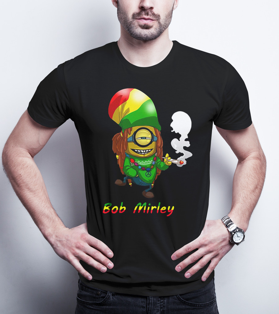 Bob Mirley Minion With Rasta Colors Smoking And Peace Necklace T-Shirt