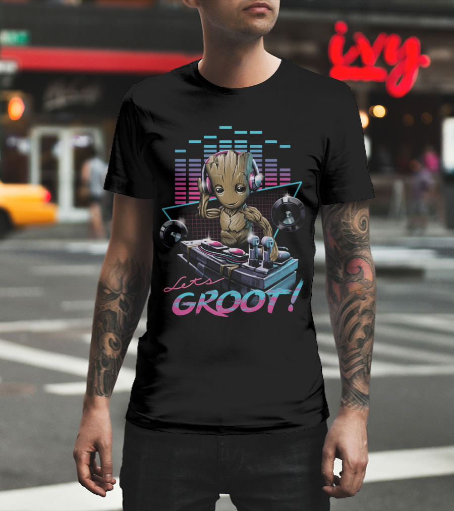 Let's Groot DJ Mixing Groot With Headphones Music Visuals T-Shirt