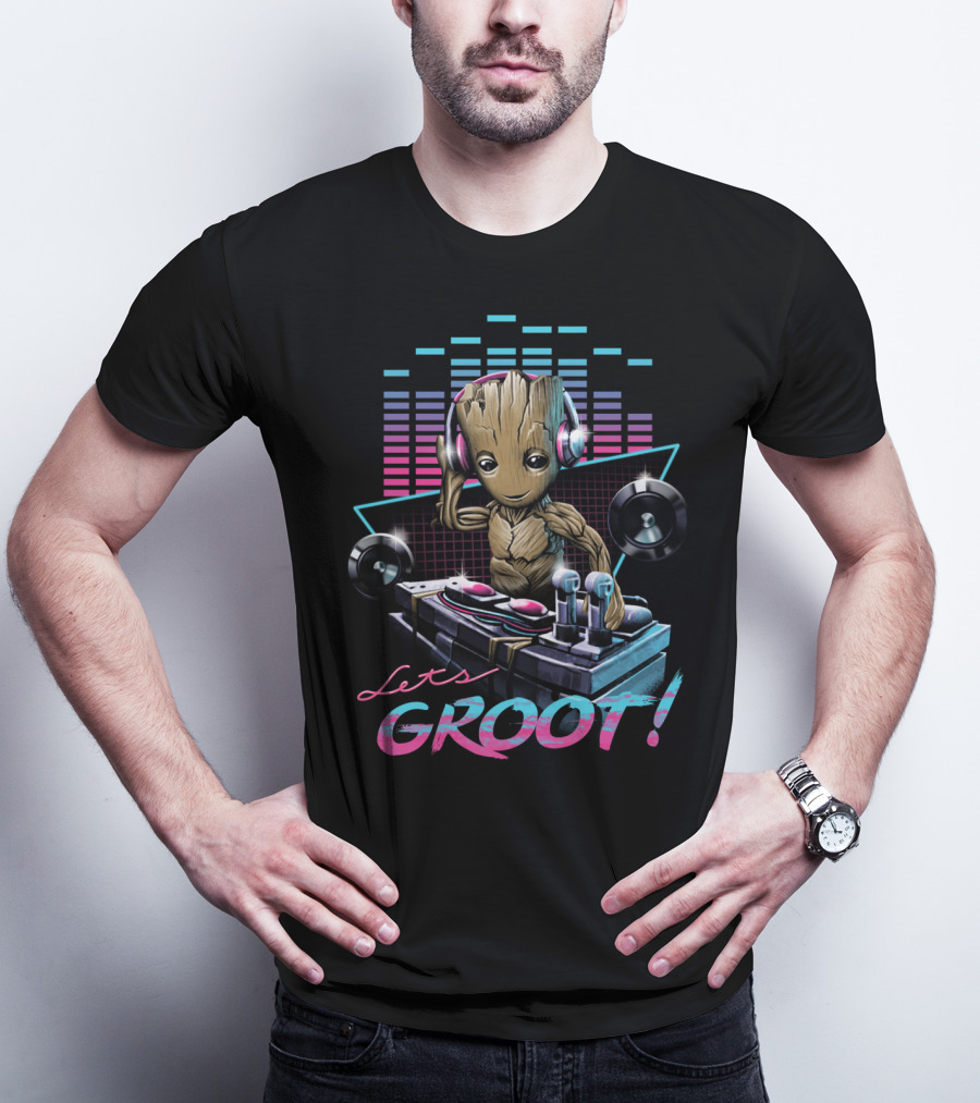 Let's Groot DJ Mixing Groot With Headphones Music Visuals T-Shirt
