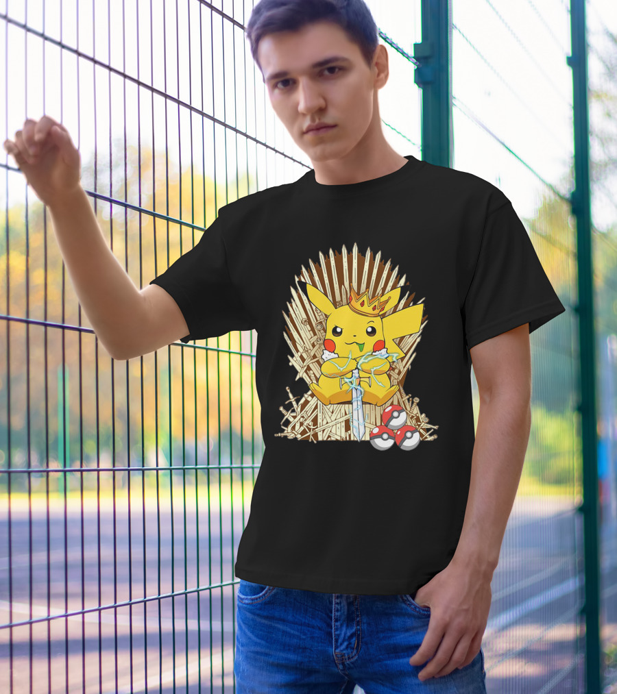 Pikachu Throne King With Sword And Pokeballs Game Of Thrones Style T-Shirt