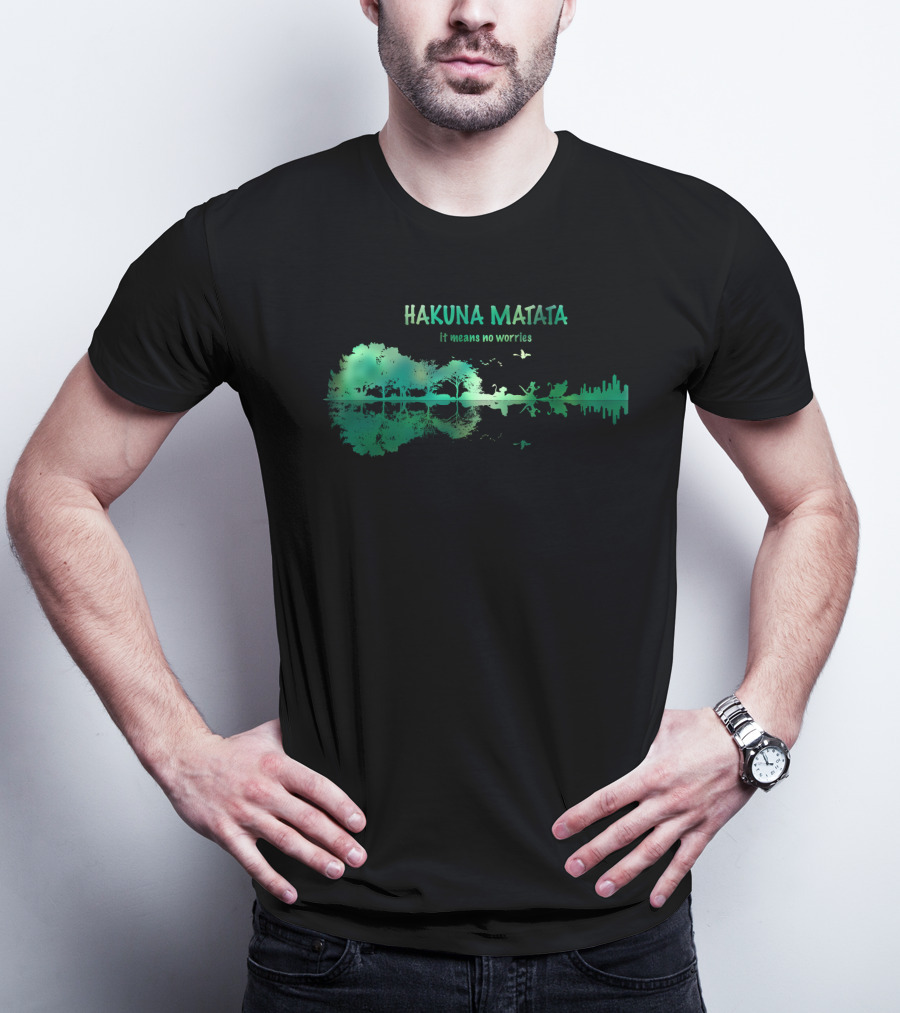 Hakuna Matata It Means No Worries Green Nature Silhouette With Wildlife Reflections T-Shirt