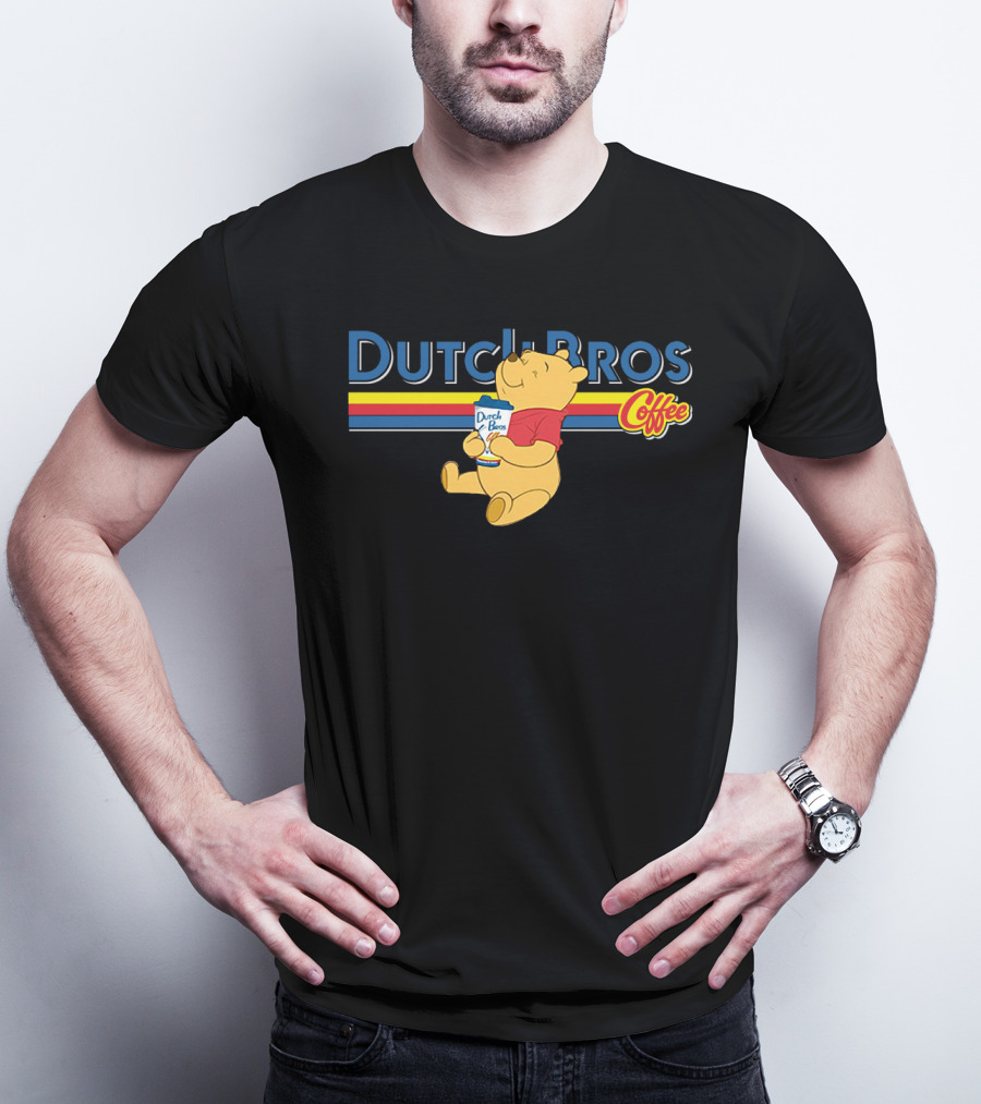 Dutch Bros Coffee Winnie The Pooh Sipping Drink T-Shirt