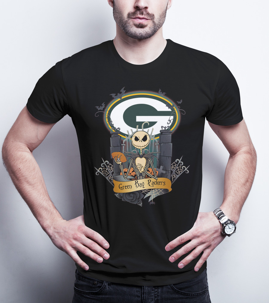Green Bay Packers Jack Skellington Football Crossover T-Shirt