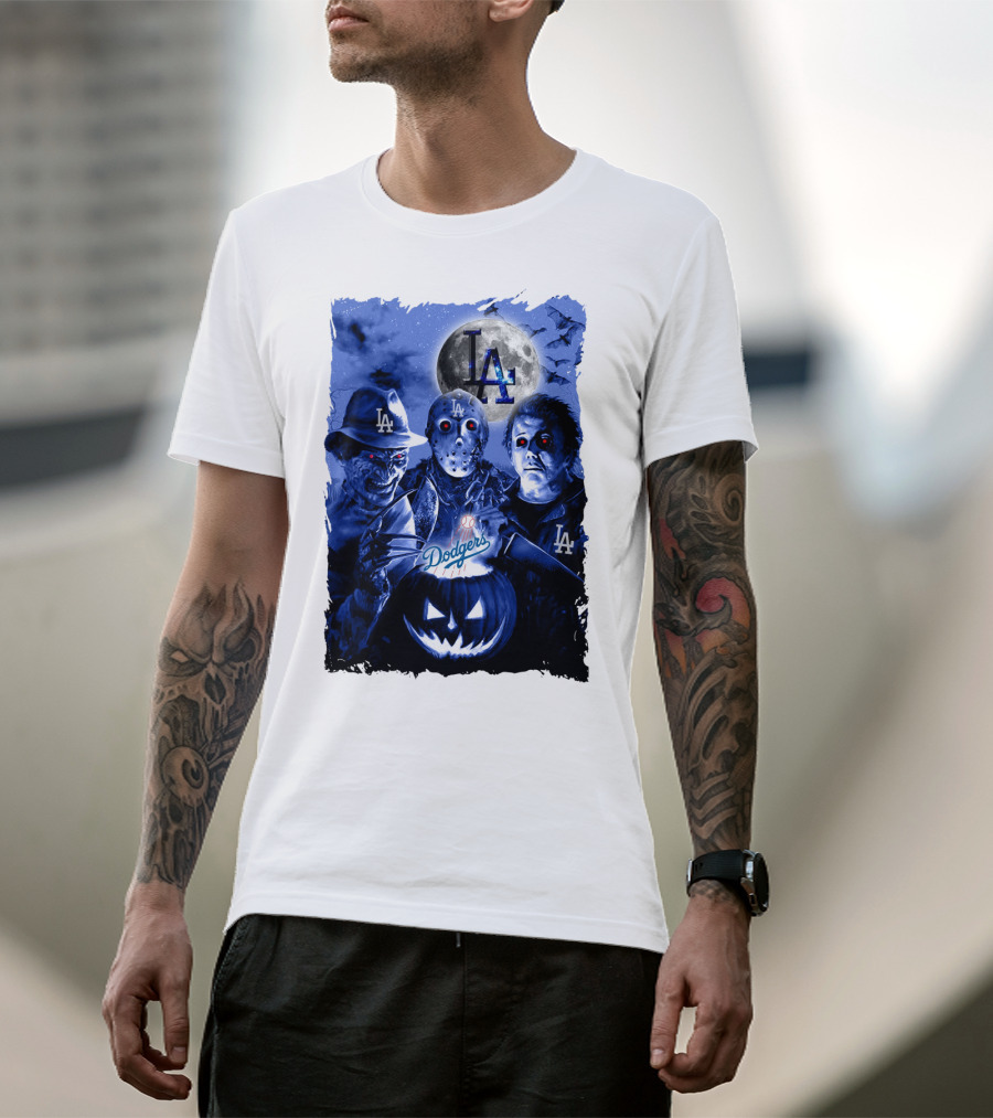 Los Angeles Dodgers Horror Icons Halloween Moon T-Shirt