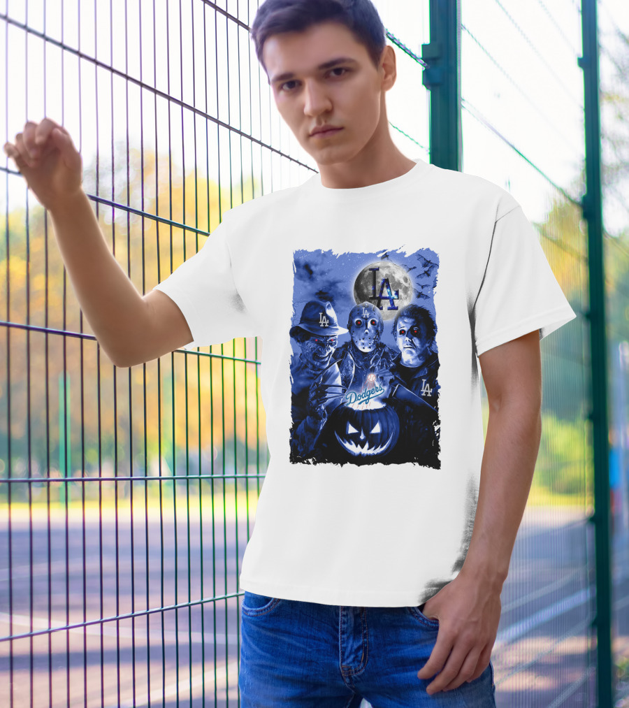 Los Angeles Dodgers Horror Icons Halloween Moon T-Shirt