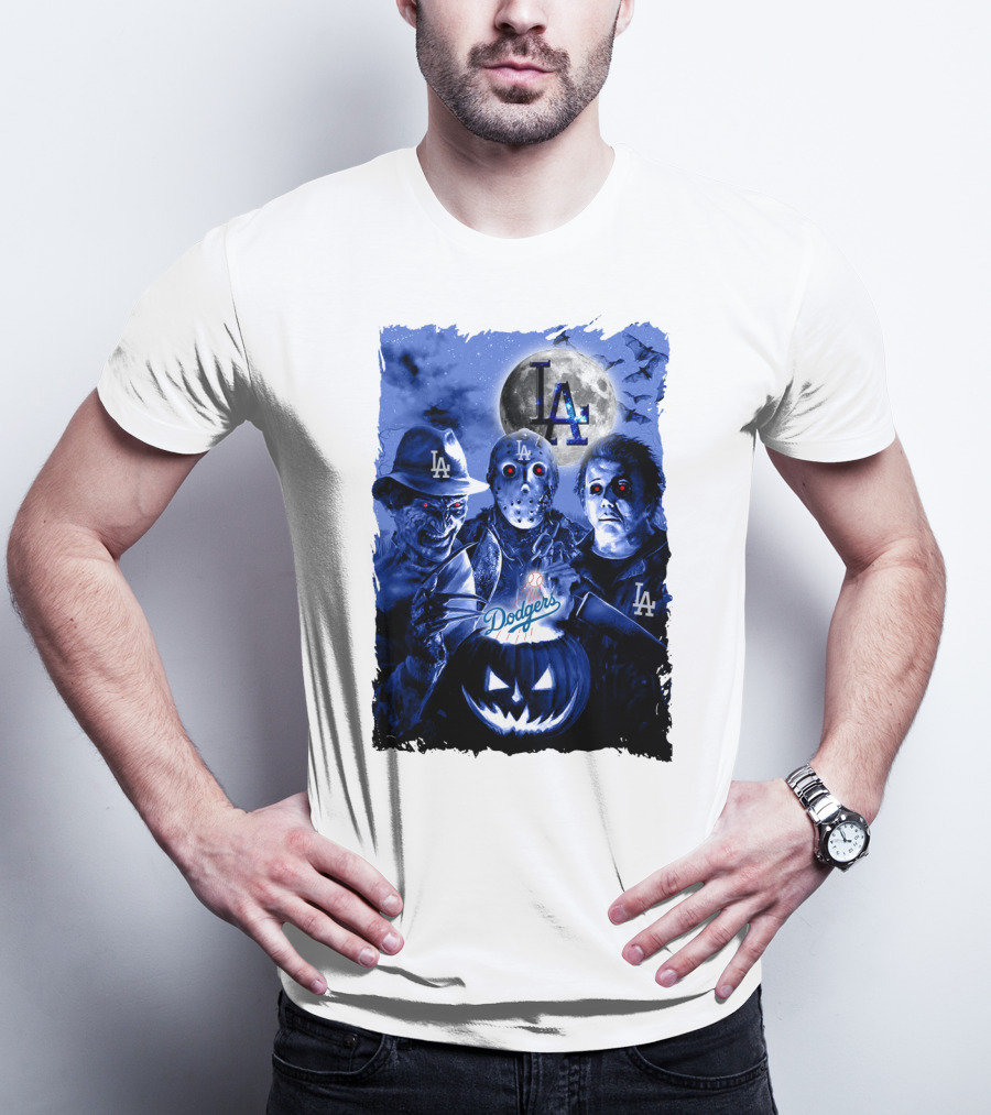 Los Angeles Dodgers Horror Icons Halloween Moon T-Shirt