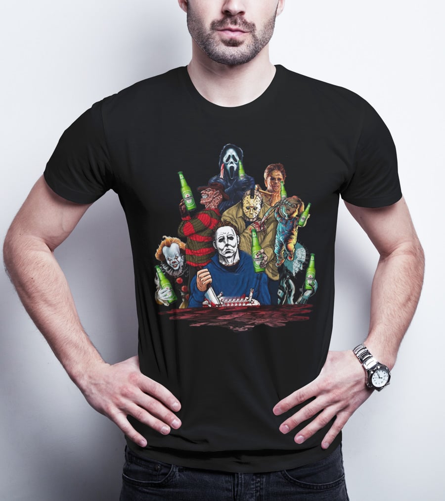Michael Myers Freddy Krueger Jason Voorhees Ghostface Chucky Pennywise Leatherface Heineken Halloween Horror T-Shirt