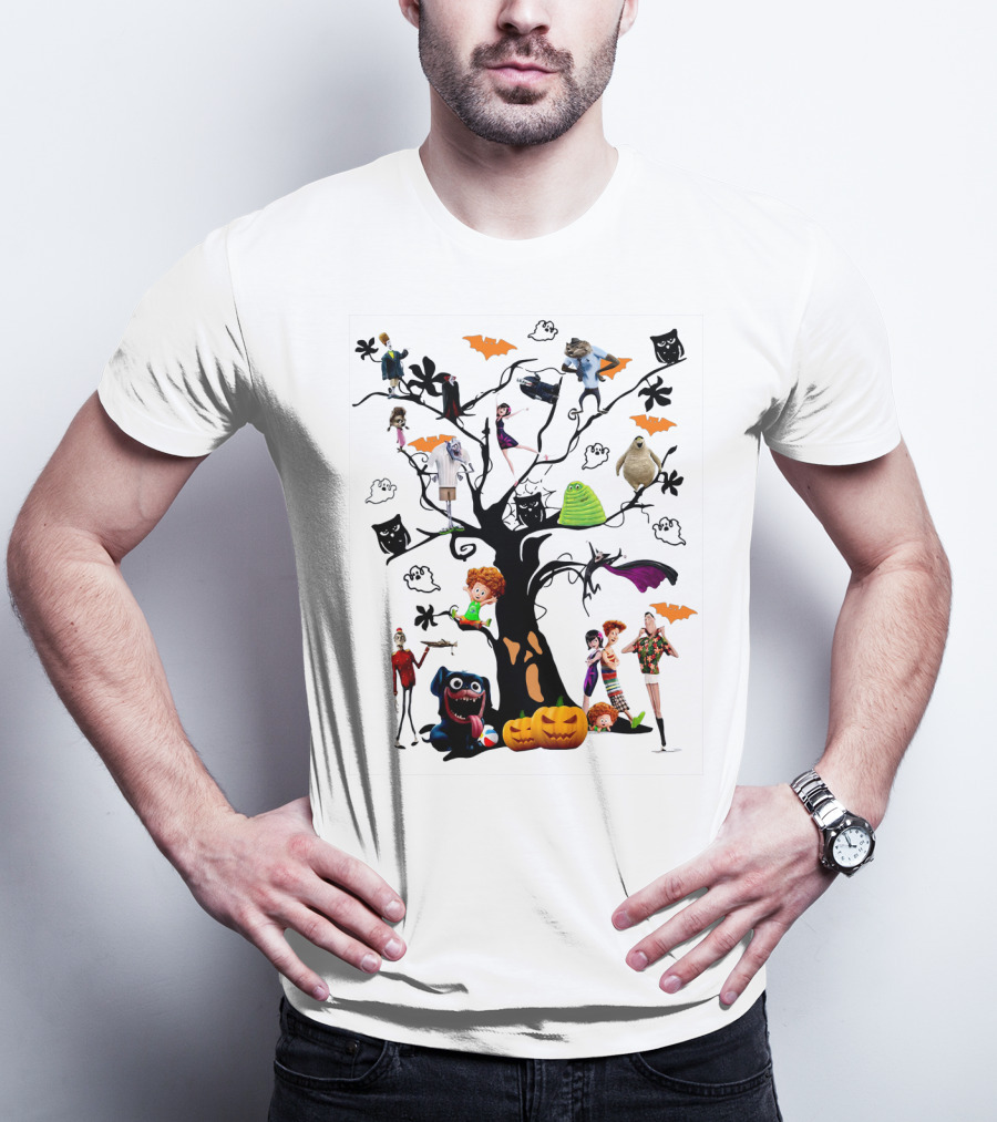 Hotel Transylvania 3 Halloween Tree Characters And Symbols With Pumpkins And Bats T-Shirt