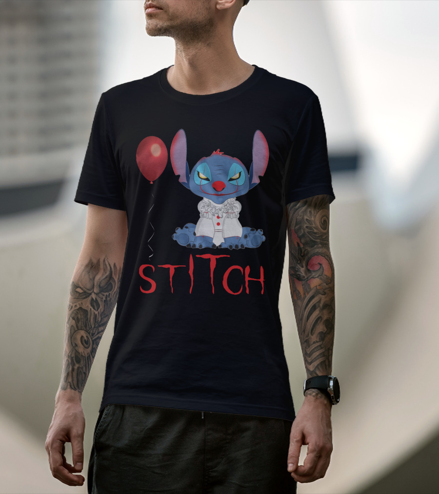 It Horror Stitch With Pennywise Balloon T-Shirt
