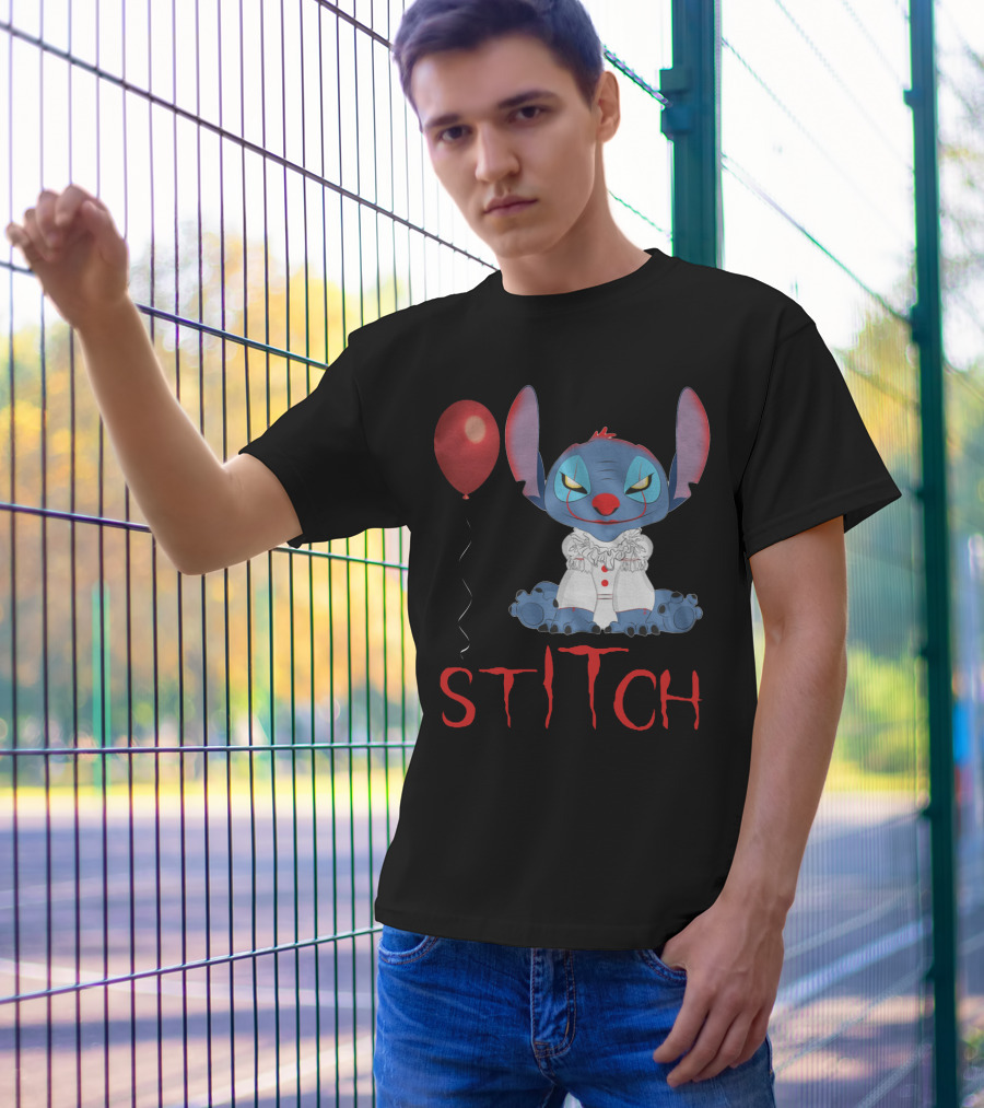 It Horror Stitch With Pennywise Balloon T-Shirt