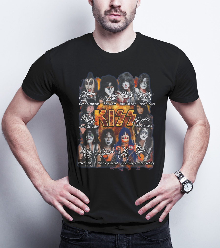 Kiss Band Rock Gene Simmons Paul Stanley Eric Carr Tommy Thayer Mark St. John Bruce Kulick Peter Criss Vinnie Vincent Eric Singer Ace Frehley T-Shirt