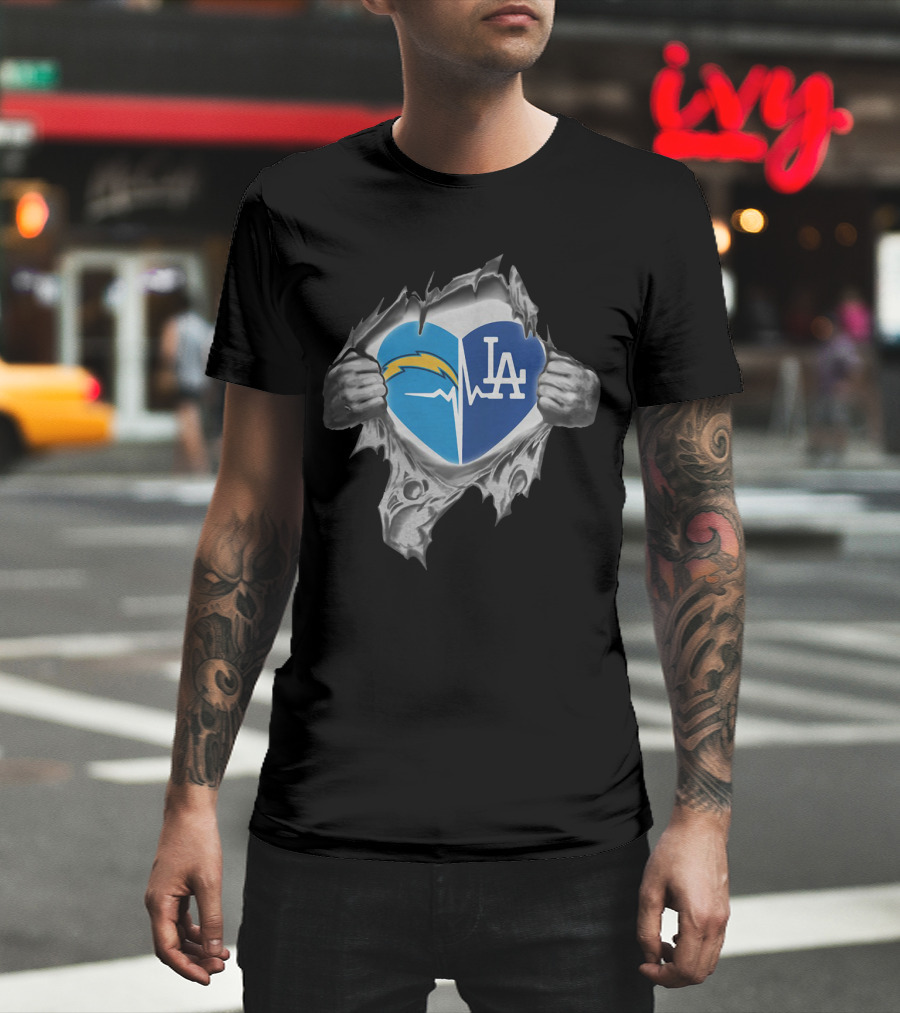 Los Angeles Chargers Dodgers Heart Ekg Pulse T-Shirt