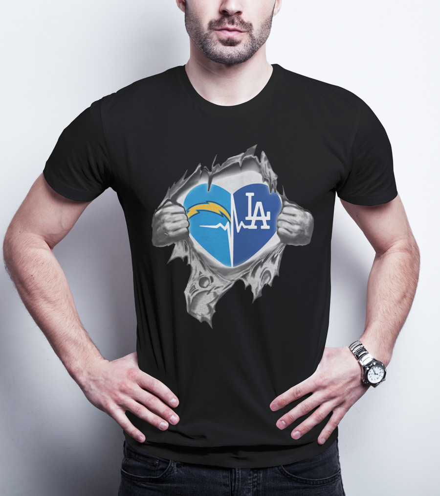 Los Angeles Chargers Dodgers Heart Ekg Pulse T-Shirt