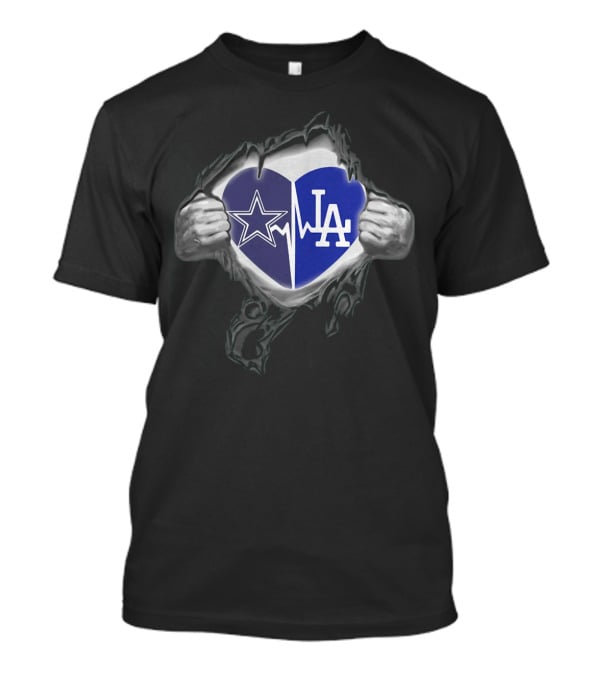 Cowboys LA Dodgers Heartbeat Fusion Iconic Team Spirit T-Shirt
