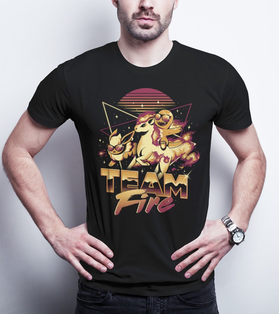 Retro PokEmon Team Fire Sunglasses Ponyta Flareon 80s T-Shirt