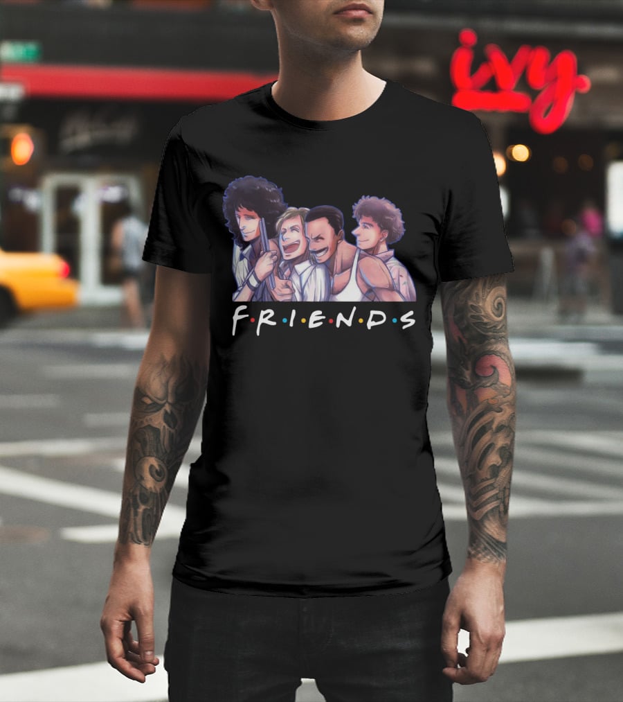 Queen Band Members Anime Style Friends Logo Mashup T-Shirt