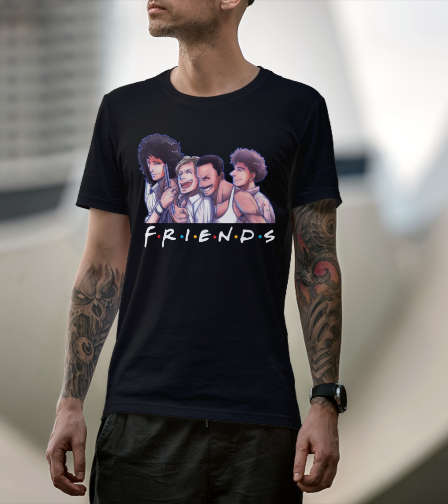 Queen Band Members Anime Style Friends Logo Mashup T-Shirt
