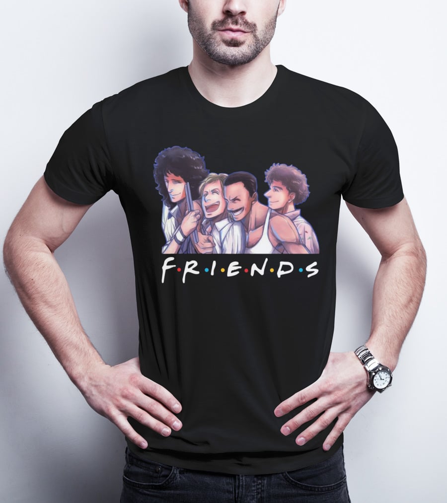 Queen Band Members Anime Style Friends Logo Mashup T-Shirt