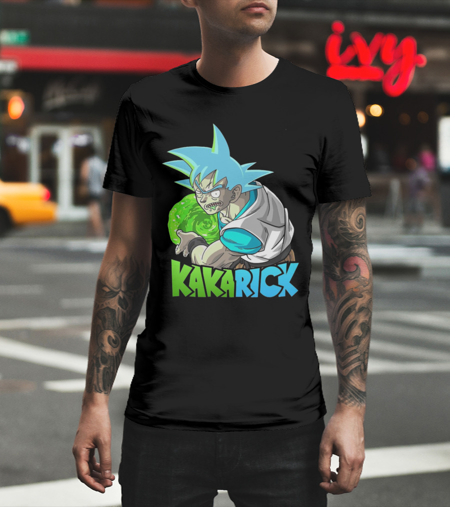 Kakarick Rick And Morty X DBZ Crossover With Green Energy Sphere And Blue Hair T-Shirt