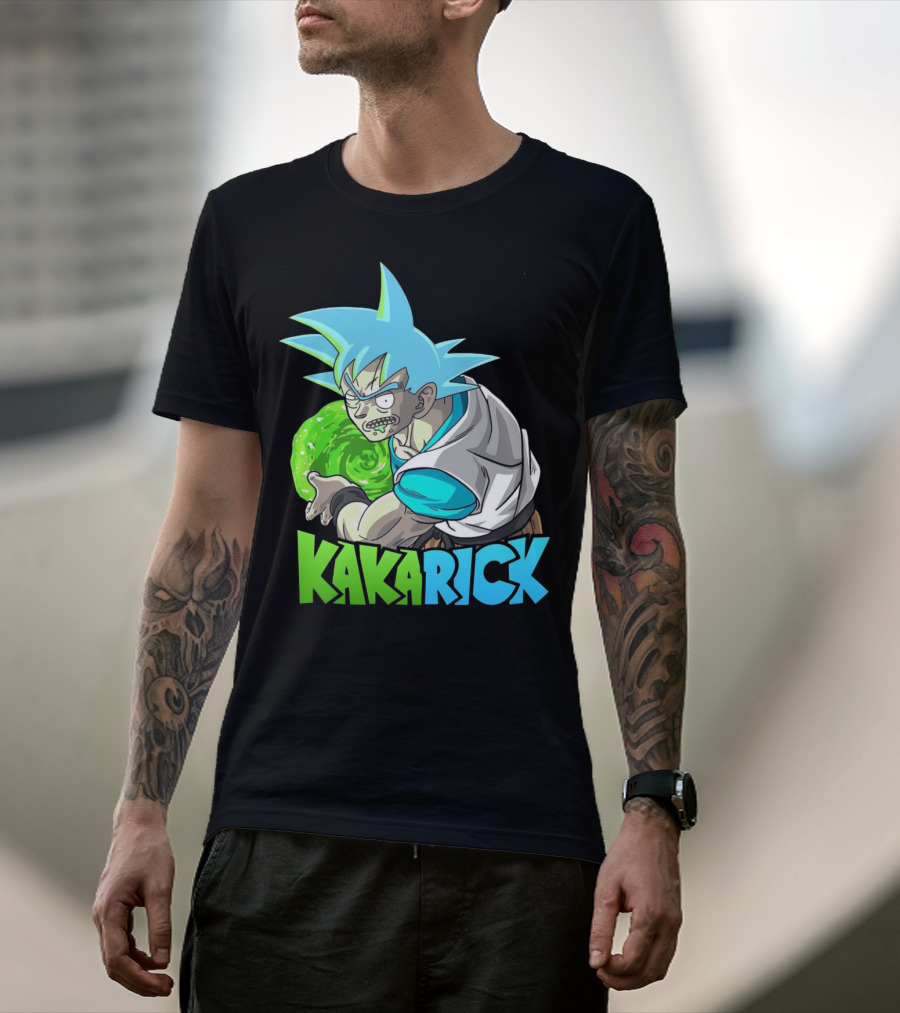 Kakarick Rick And Morty X DBZ Crossover With Green Energy Sphere And Blue Hair T-Shirt