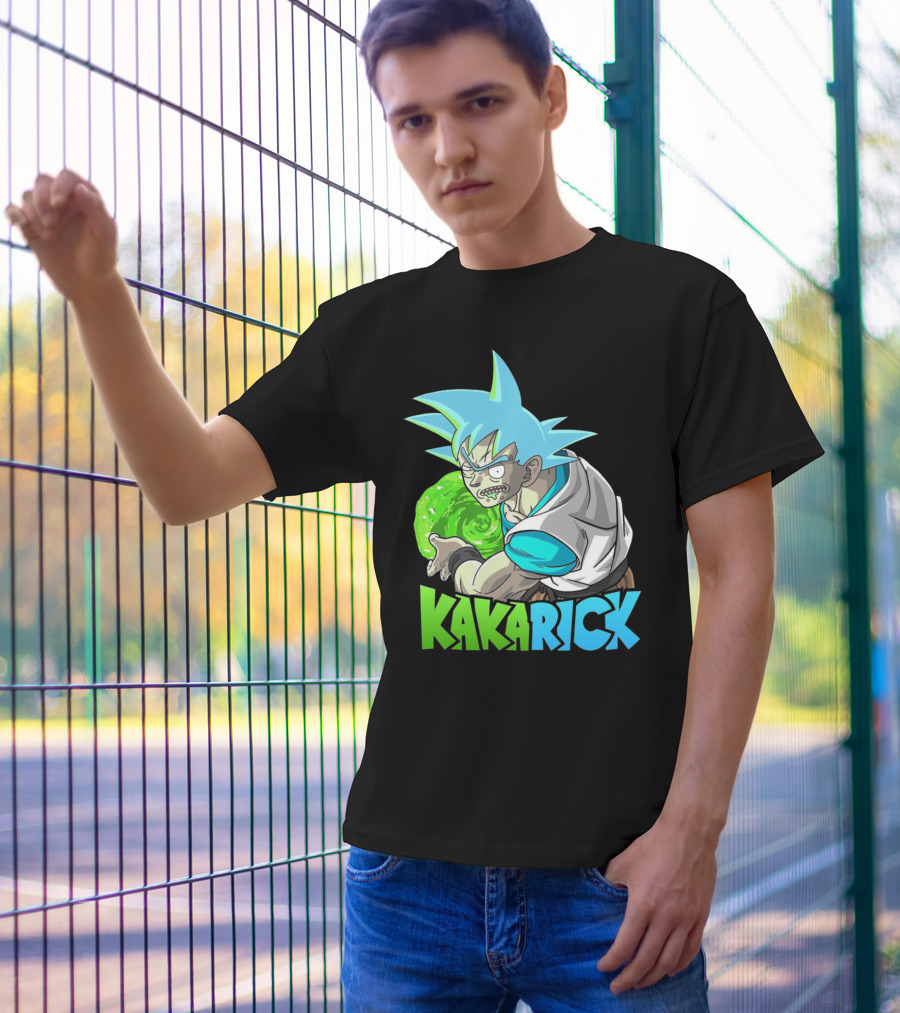 Kakarick Rick And Morty X DBZ Crossover With Green Energy Sphere And Blue Hair T-Shirt