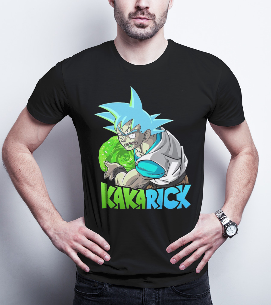 Kakarick Rick And Morty X DBZ Crossover With Green Energy Sphere And Blue Hair T-Shirt