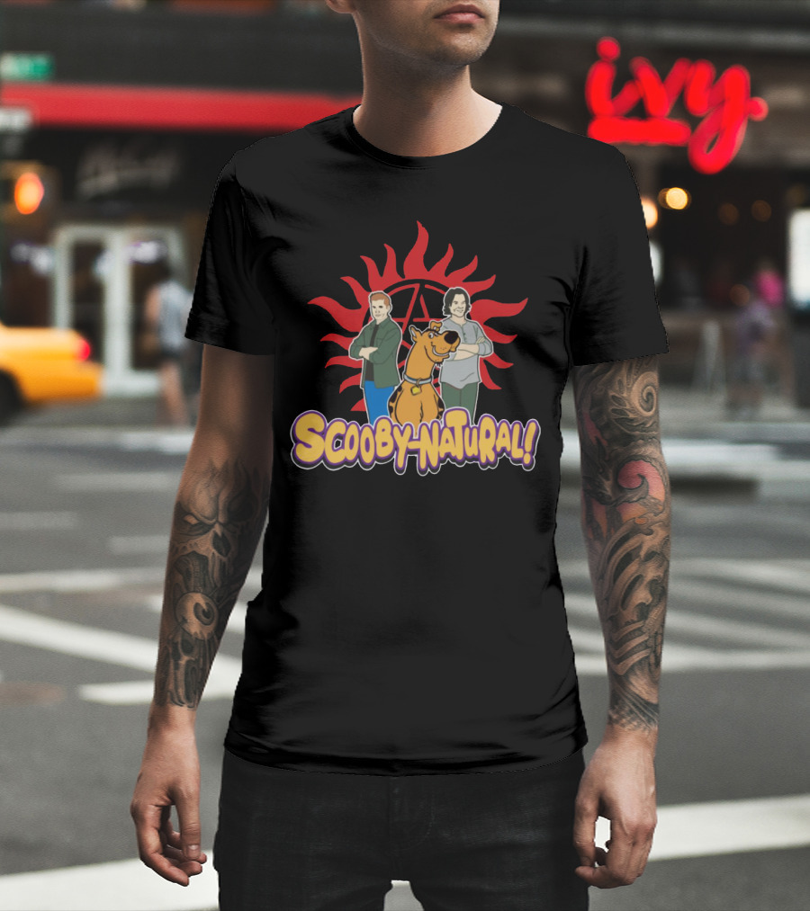 Scooby-Natural Supernatural Crossover Featuring Iconic Red Sun And Mystery Characters T-Shirt