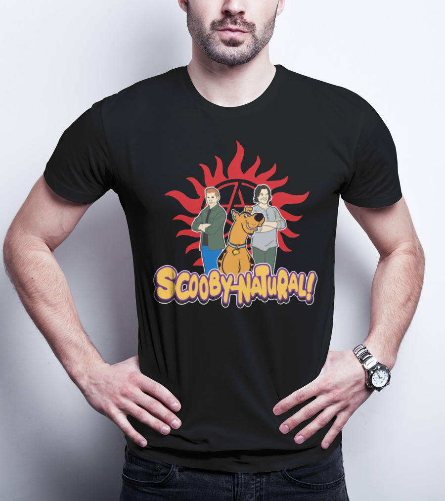 Scooby-Natural Supernatural Crossover Featuring Iconic Red Sun And Mystery Characters T-Shirt